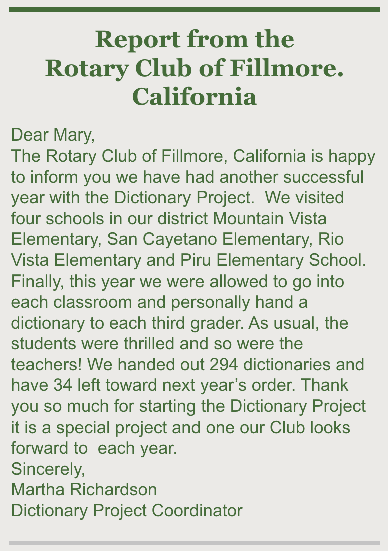 The Dictionary Project Rotary Club of Fillmore Brings Dictionaries to ...